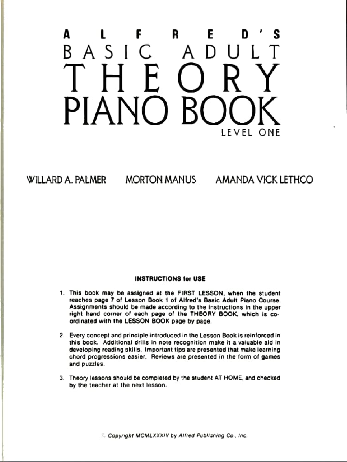Alfred's Basic Adult Theory Piano Book Level One - Studocu