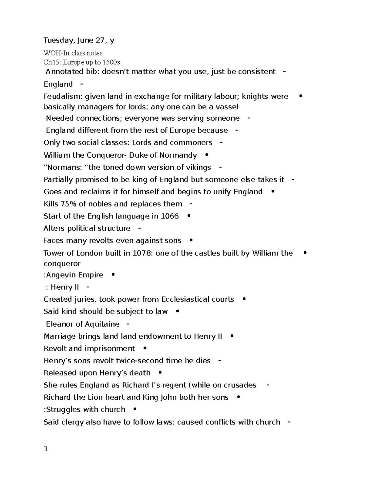 World History in class ch15 notes - WOH-In class notes Ch15: Europe up ...