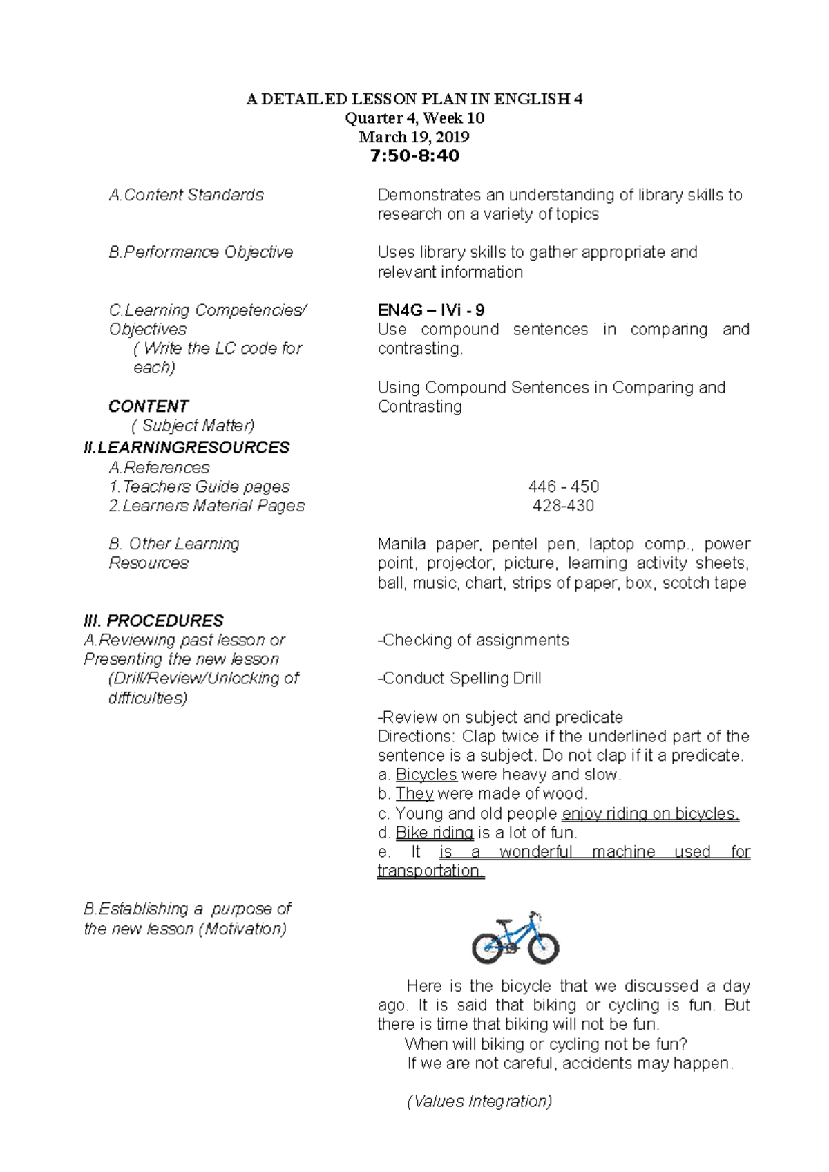 COT- English 4-Q4-WK 10 - A DETAILED LESSON PLAN IN ENGLISH 4 Quarter 4 ...
