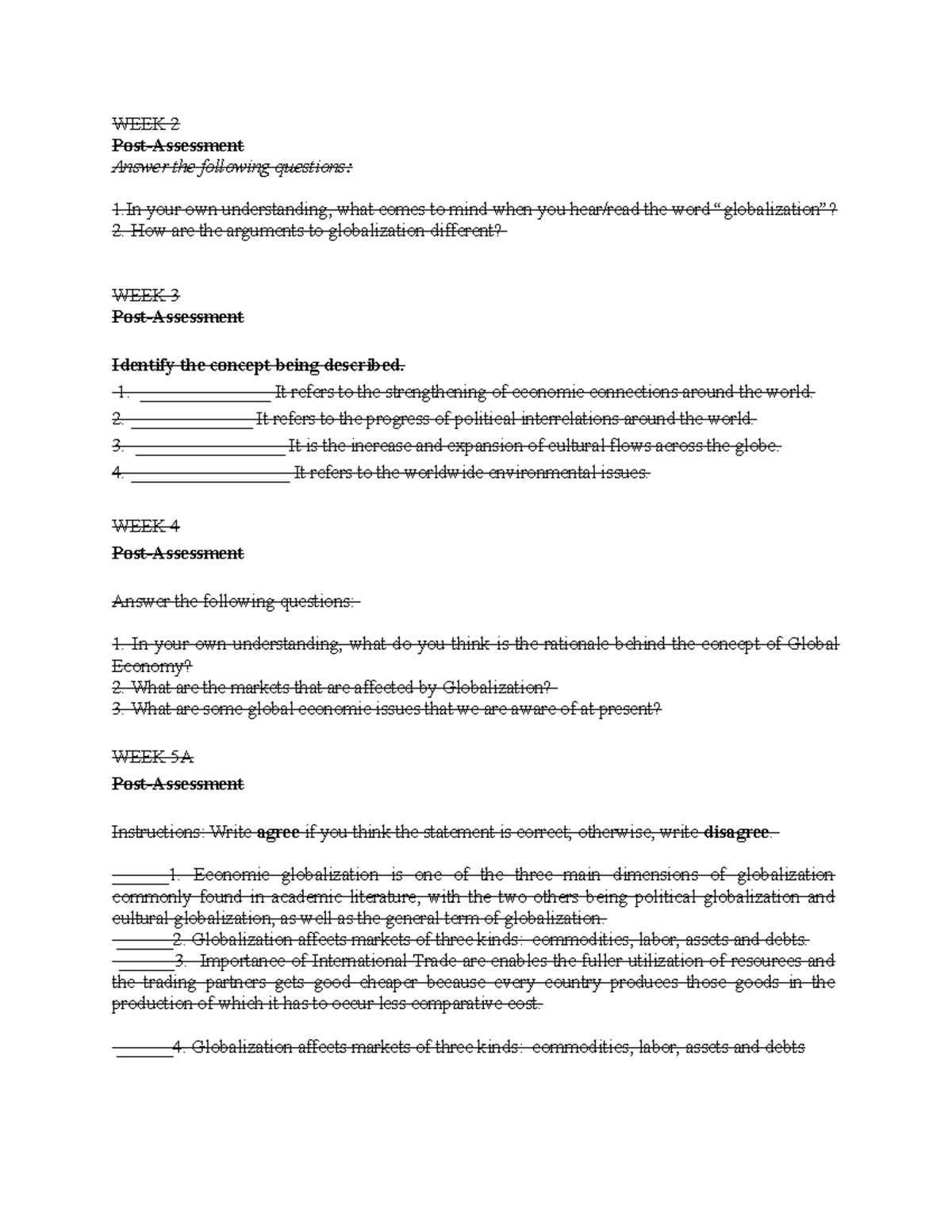 Activities from Contemporary World - WEEK 2 Post-Assessment Answer the ...