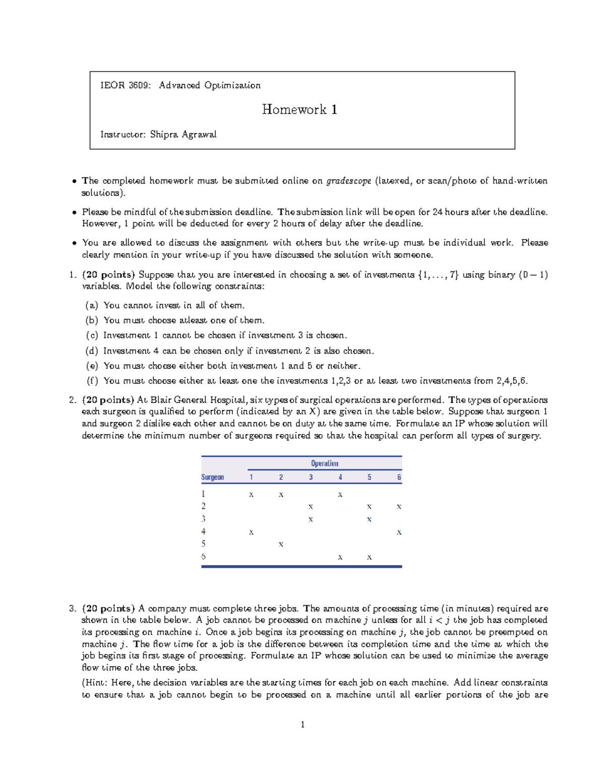 HW1 - homework - IEOR 3609: Advanced Optimization Homework 1 Instructor ...