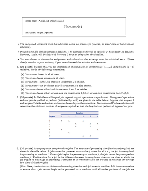 HW1-solutions - Solutions to First Assignment - IEOR 3609: Advanced Optimization Homework 1 ...