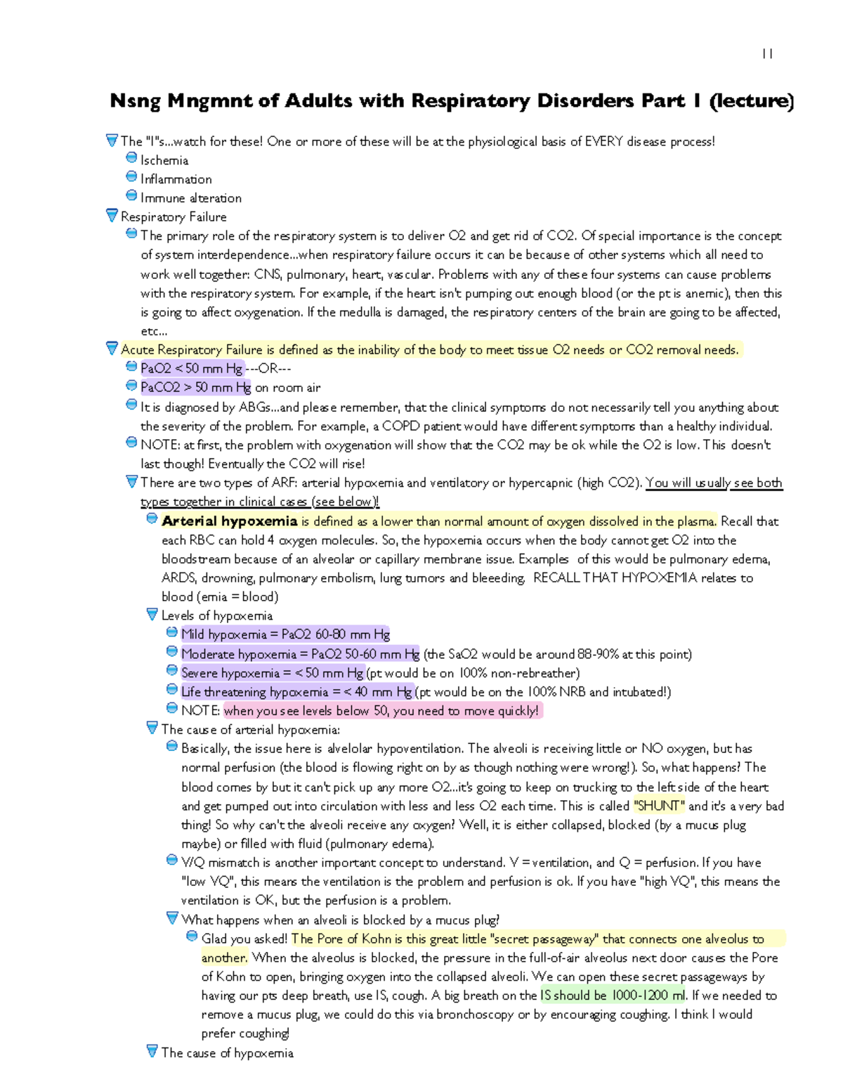 Respiratory Lecture - Nursing Management of Adults with Respiratory ...