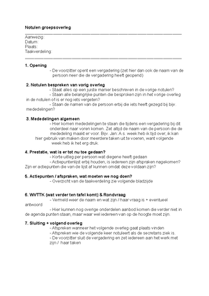 Opzet notulen voor projecten - Notulen groepsoverleg Aanwezig: Datum ...