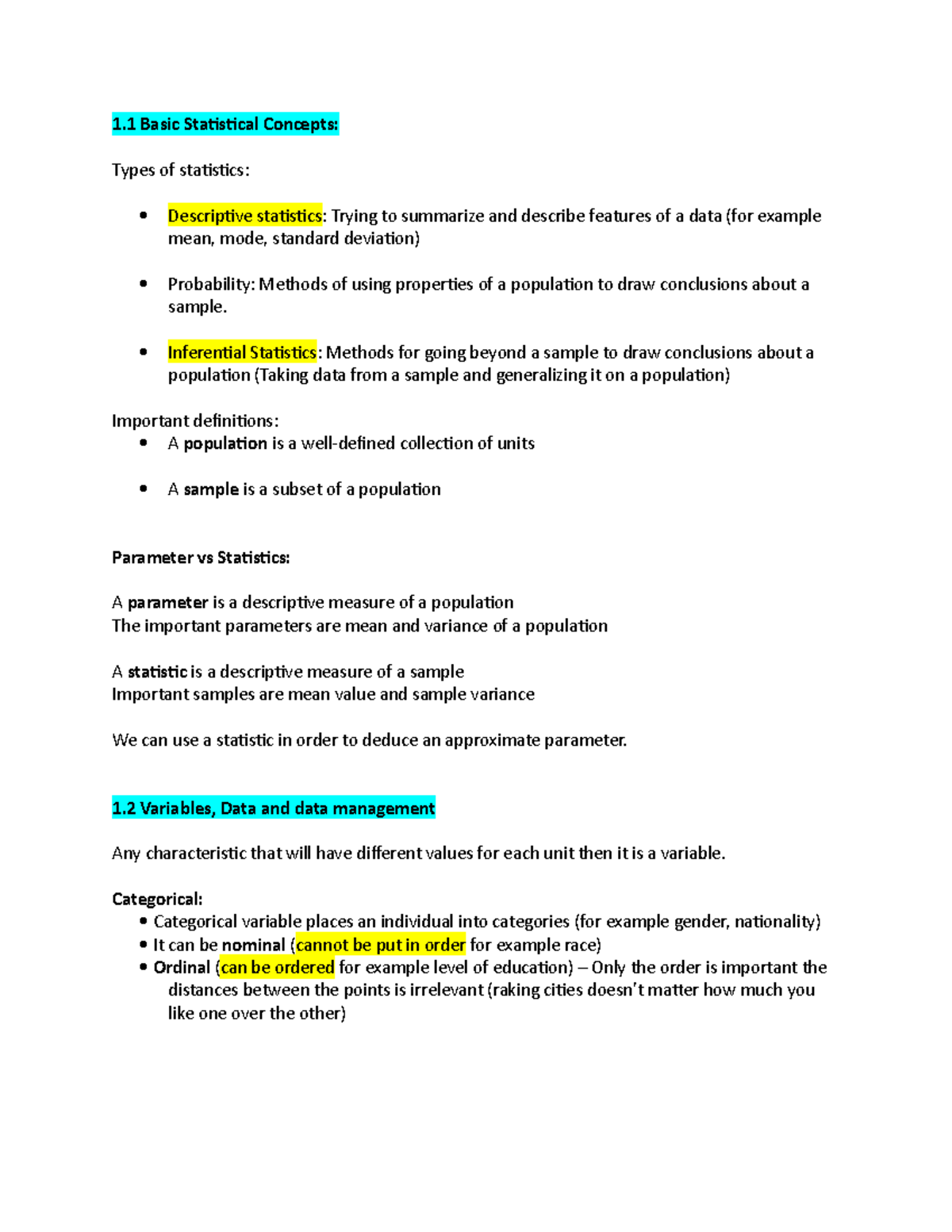 Chapter 1 i Ntroduction TO Statistics AND Business Analytics - 1 ...