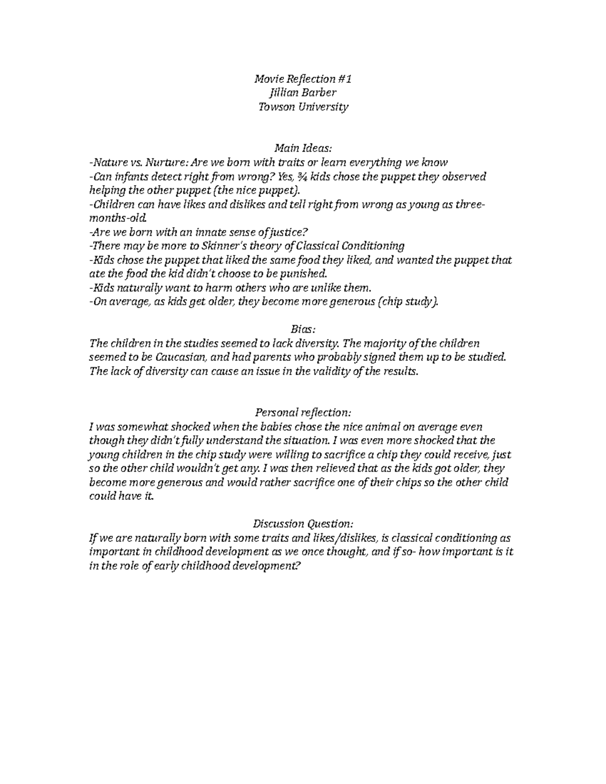 ECED Movie Reflection 1 - Movie Reflection Jillian Barber Towson ...