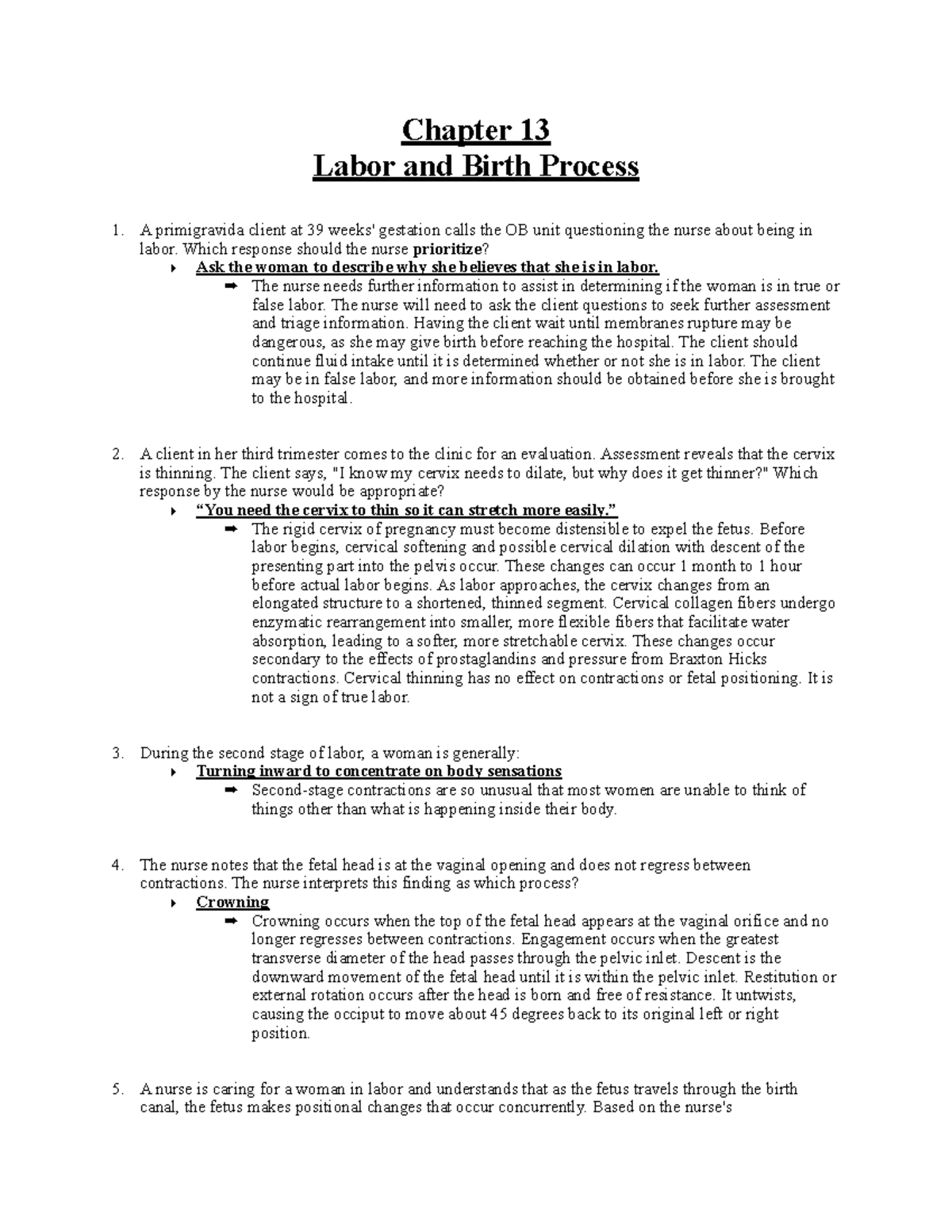 Chapter 13. Labor and Birth Process - Which response should the nurse ...