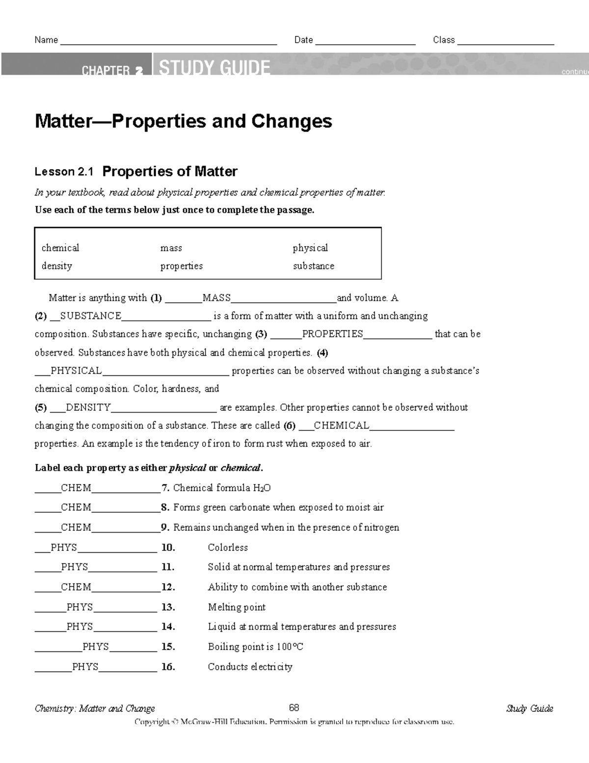 Chm HW 1 - Study guide - 132 Matter—Properties and Changes Lesson 2 ...