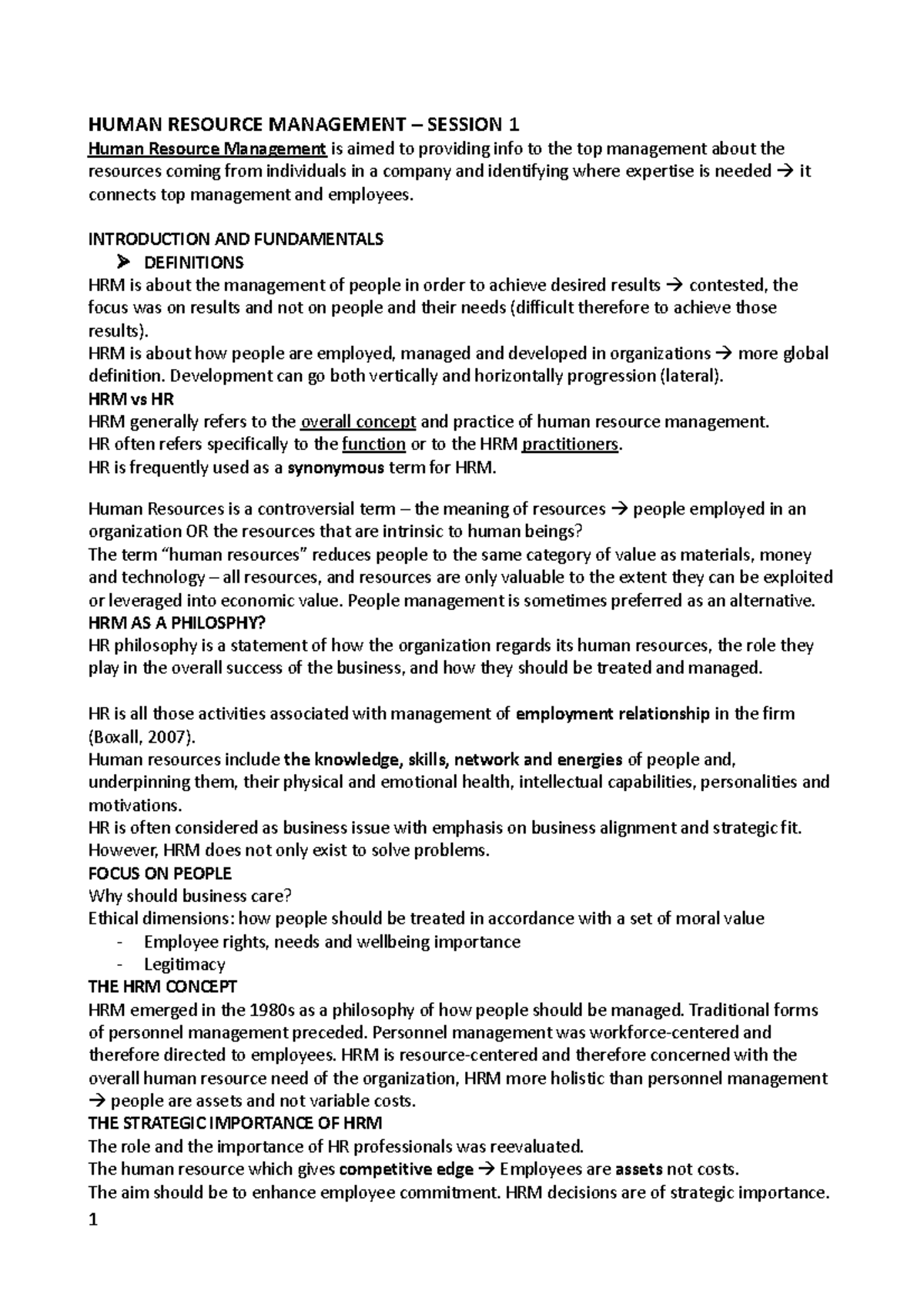 Human Resource Management - INTRODUCTION AND FUNDAMENTALS DEFINITIONS ...