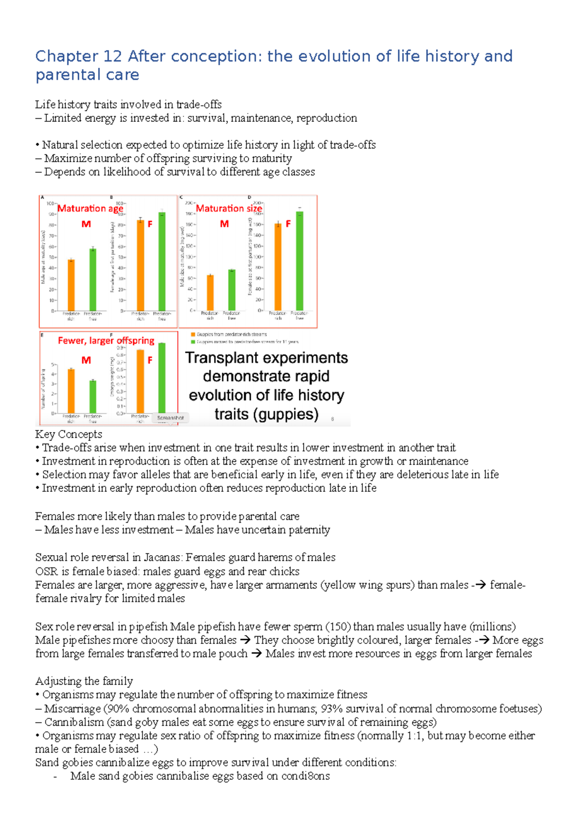 Evolution Revision - Lecture notes - Chapter 12 After conception: the ...