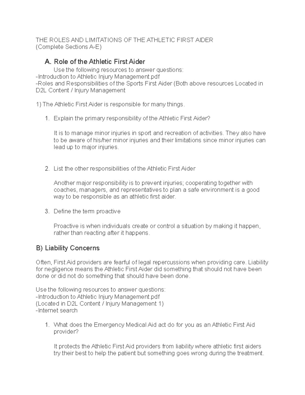 Sports MED-THE Roles AND Limitations OF THE Athletic First Aider John ...