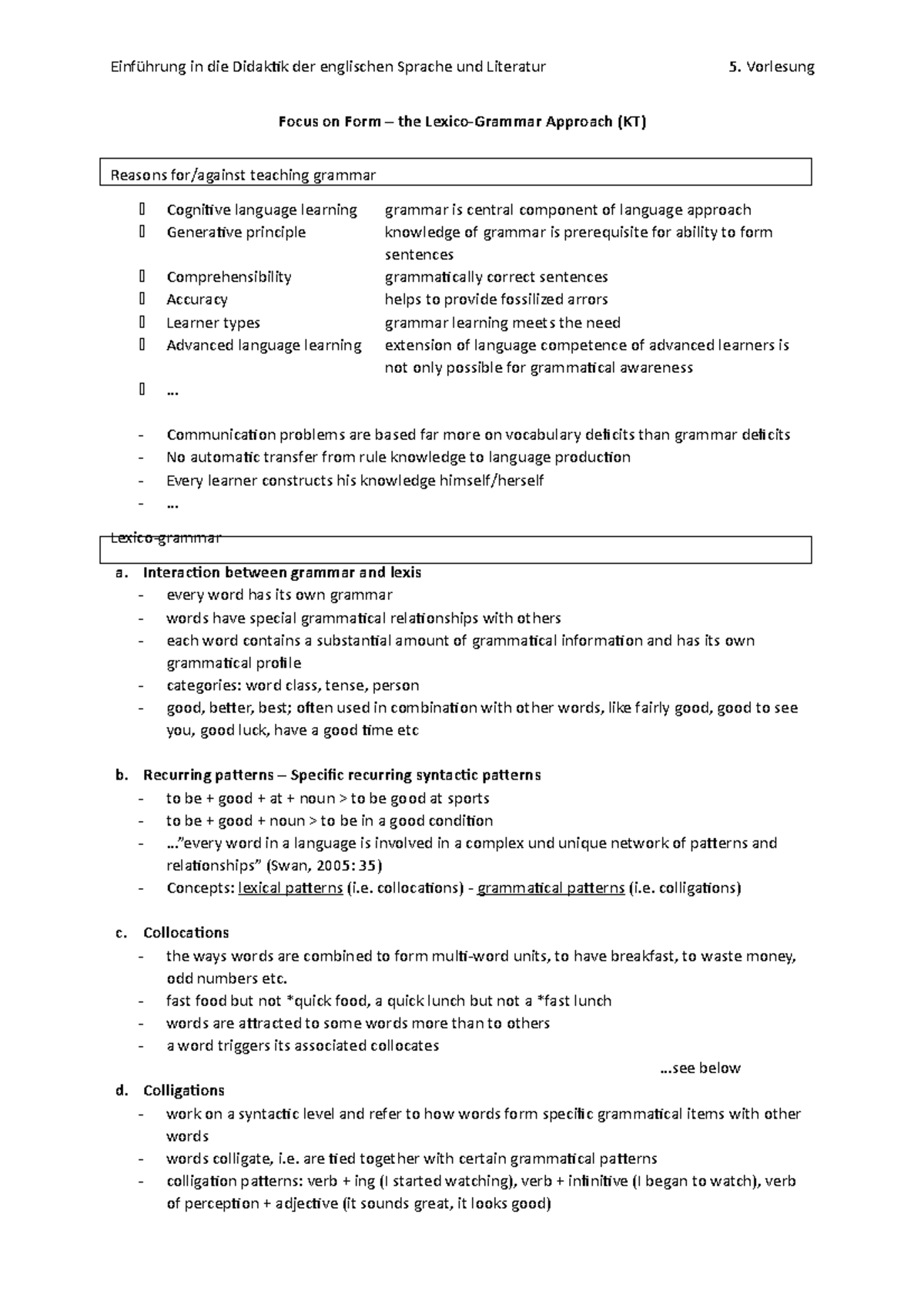 5. Vorlesung - Focus on Form - Focus on Form – the Lexico-Grammar ...