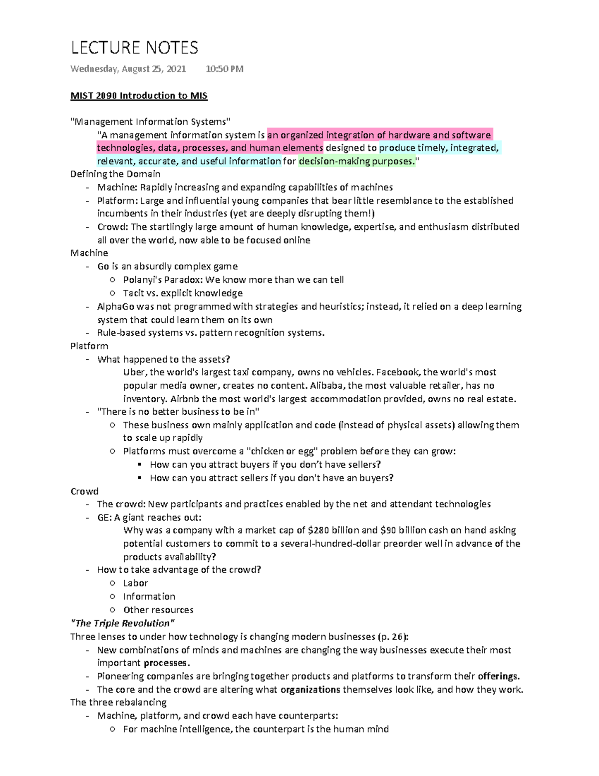 MIST LECTURE NOTES 1 - D/^d ϮϬεϬ /ŶƚƌŽĚƵĐƚŝŽŶ ƚŽ D/^ ΗDĂŶĂŐĞŵĞŶƚ ...