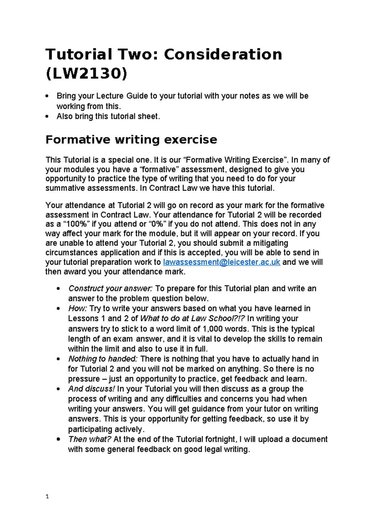 Tutorial 2 - Consideration - Tutorial Two: Consideration (LW2130) Bring your Lecture Guide to ...