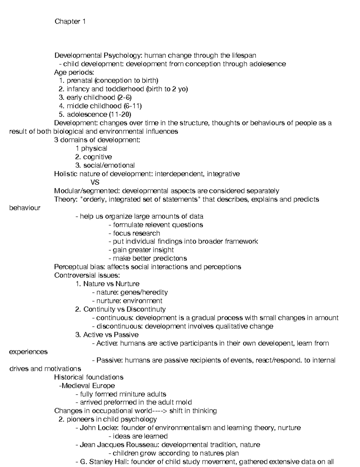 Developmental Psych 1-6 - Chapter 1 Developmental Psychology: human change through the lifespan ...
