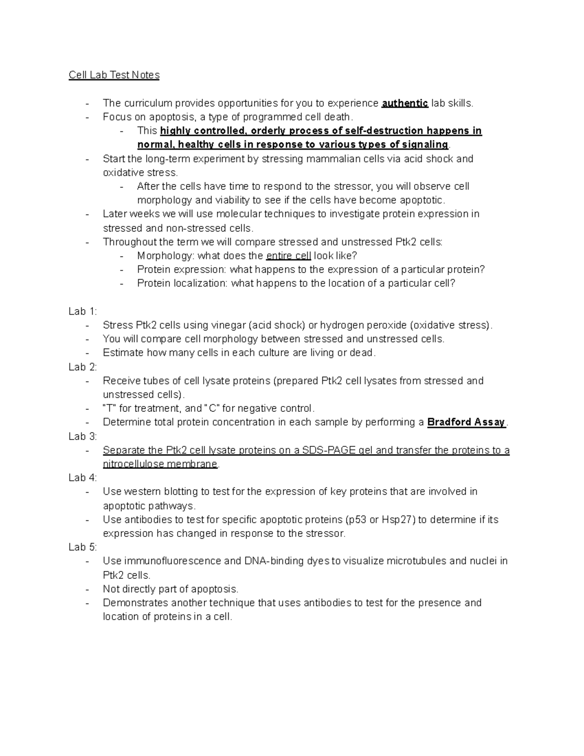 CELL BIO LAB TEST - Notes for the final cell biology lab test: includes ...