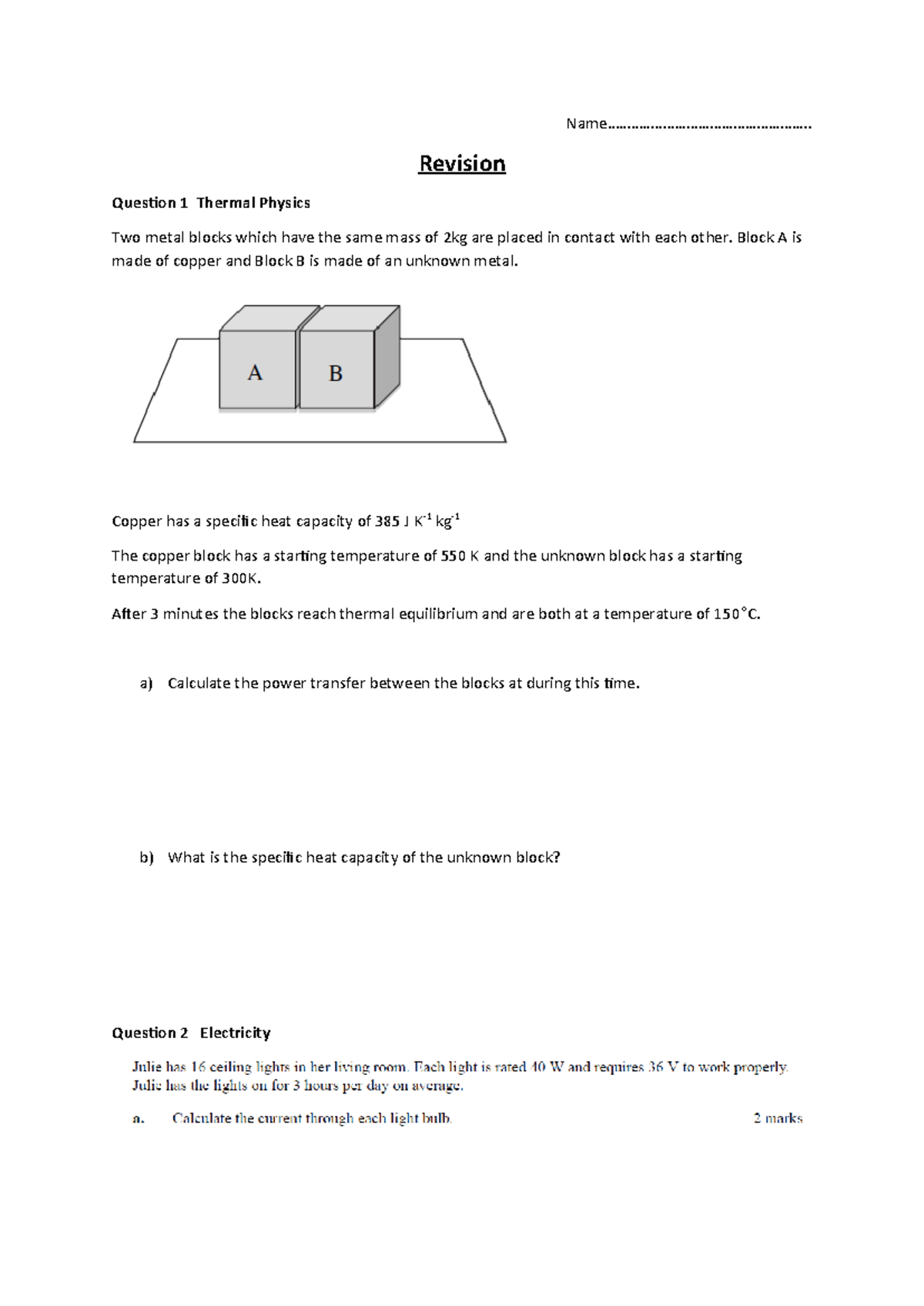 Unit 1 Revision - Name ...