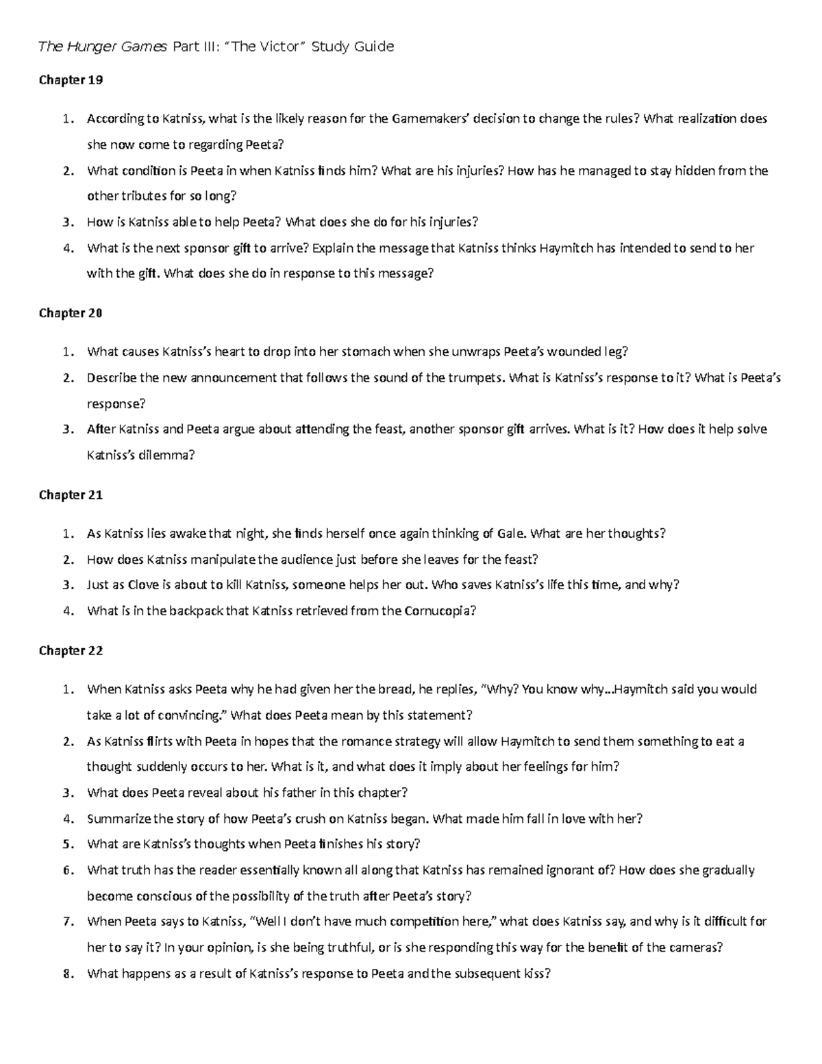 The hunger games part iii study guide - The Hunger Games Part III: “The ...