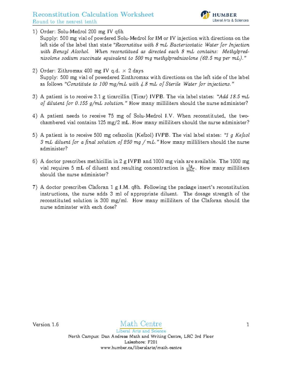 Reconstitution Math Reconstitution Calculation Worksheet Round To 