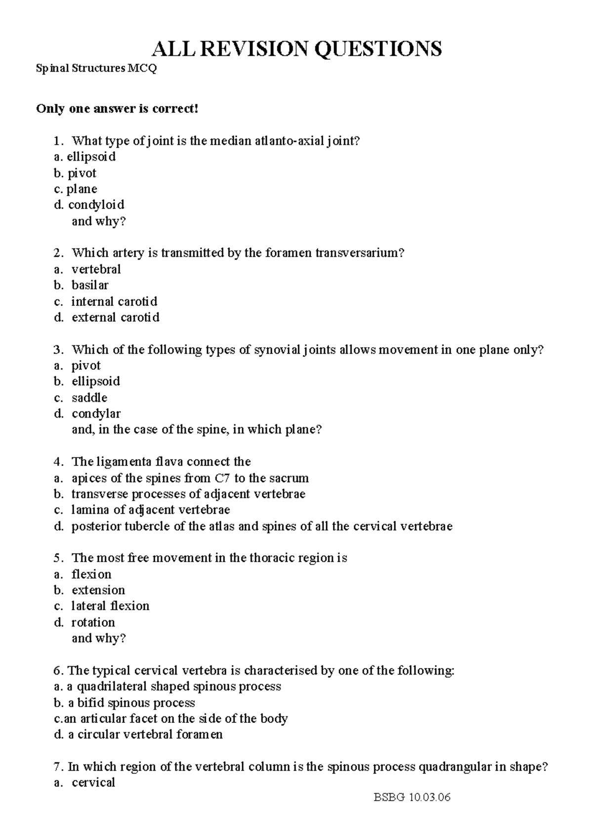 Introduction to Physiotherapy Applications Sample/practice exam 3 ...