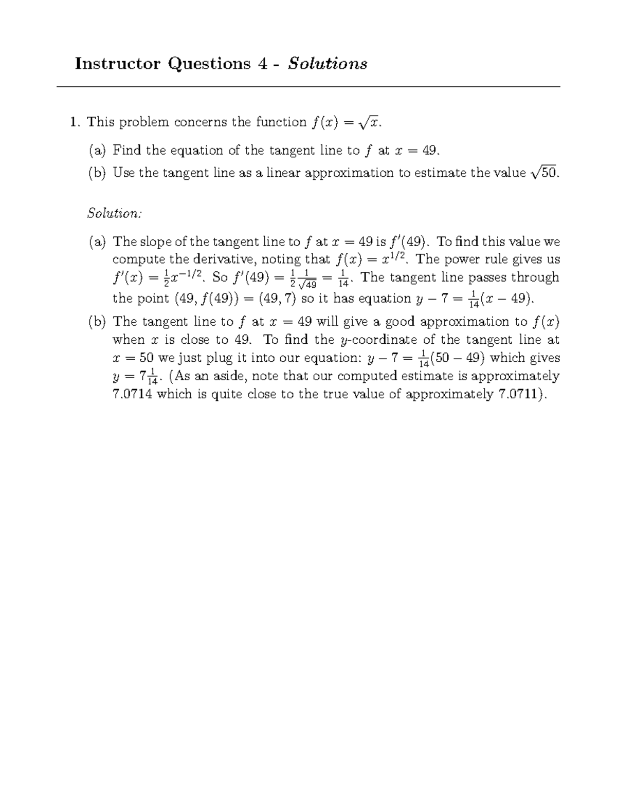 Math 154 IQ4 Solutions - Instructor Questions 4 - Solutions 1. This problem concerns the ...