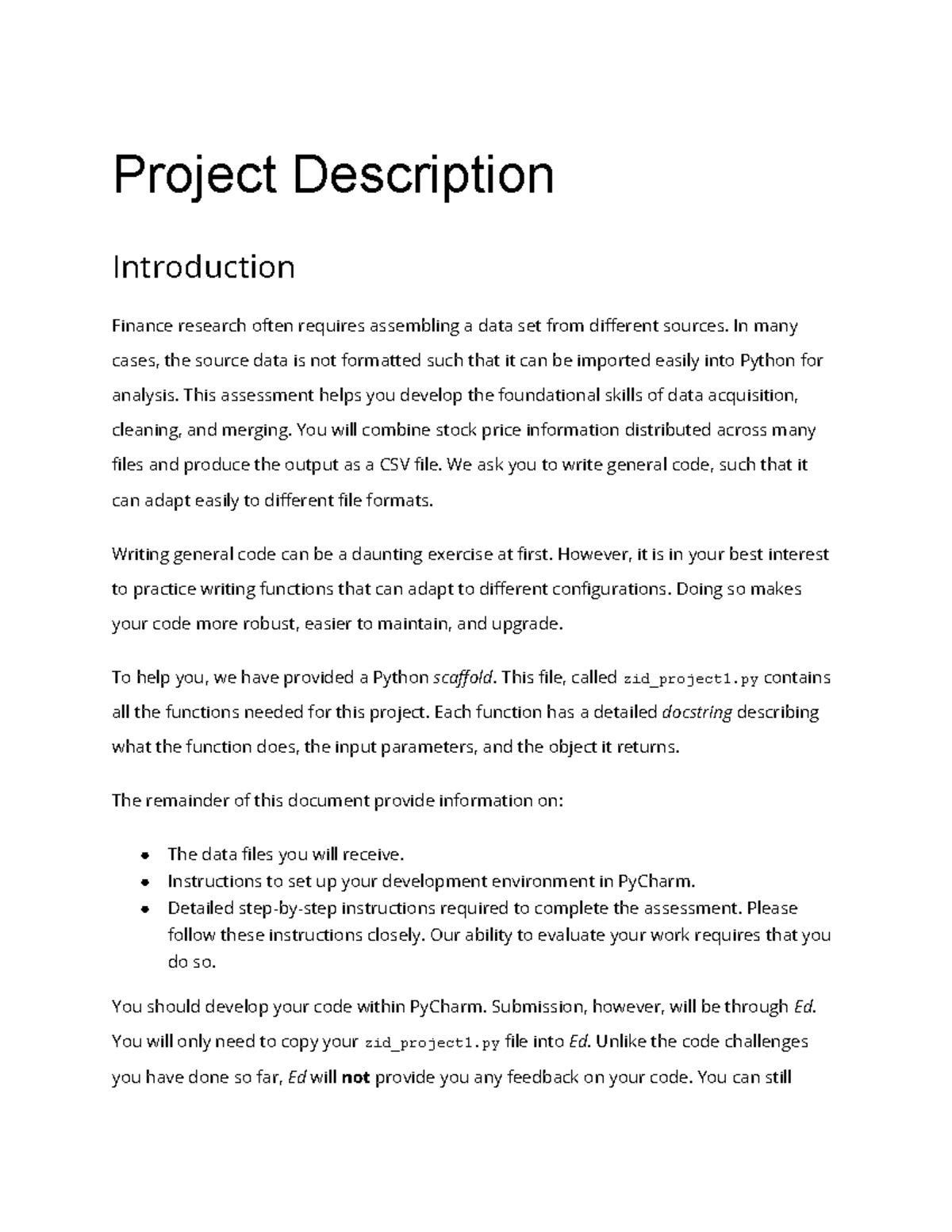Project Description - Project Description Introduction Finance research ...