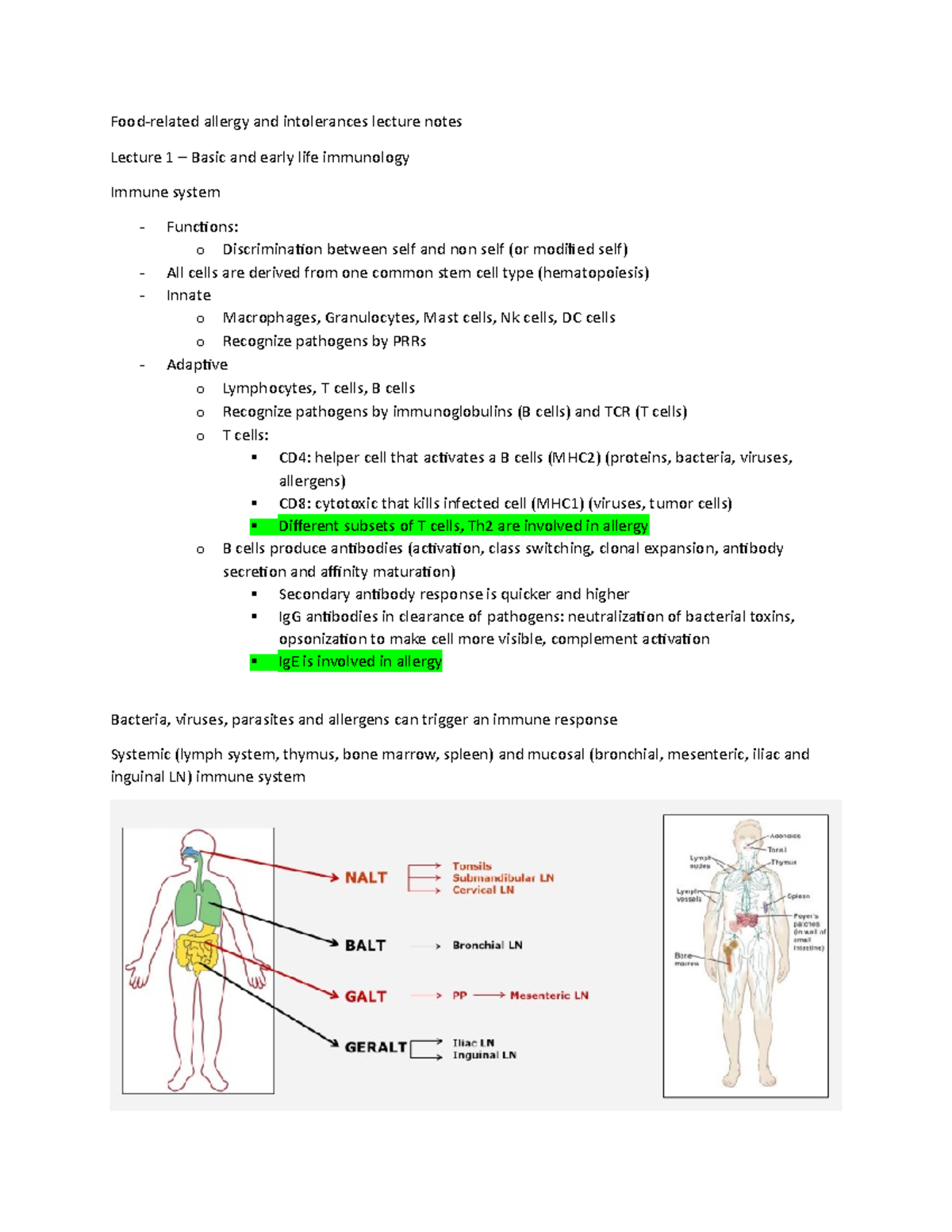 Lecture notes final - Food-related allergy and intolerances lecture ...