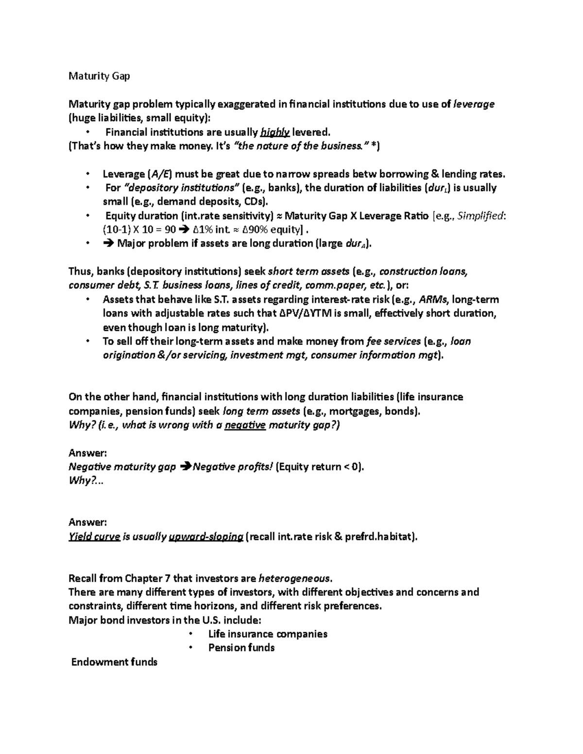 FIN 670 Maturity Gap - Lecture notes 22 - Maturity Gap Maturity gap ...
