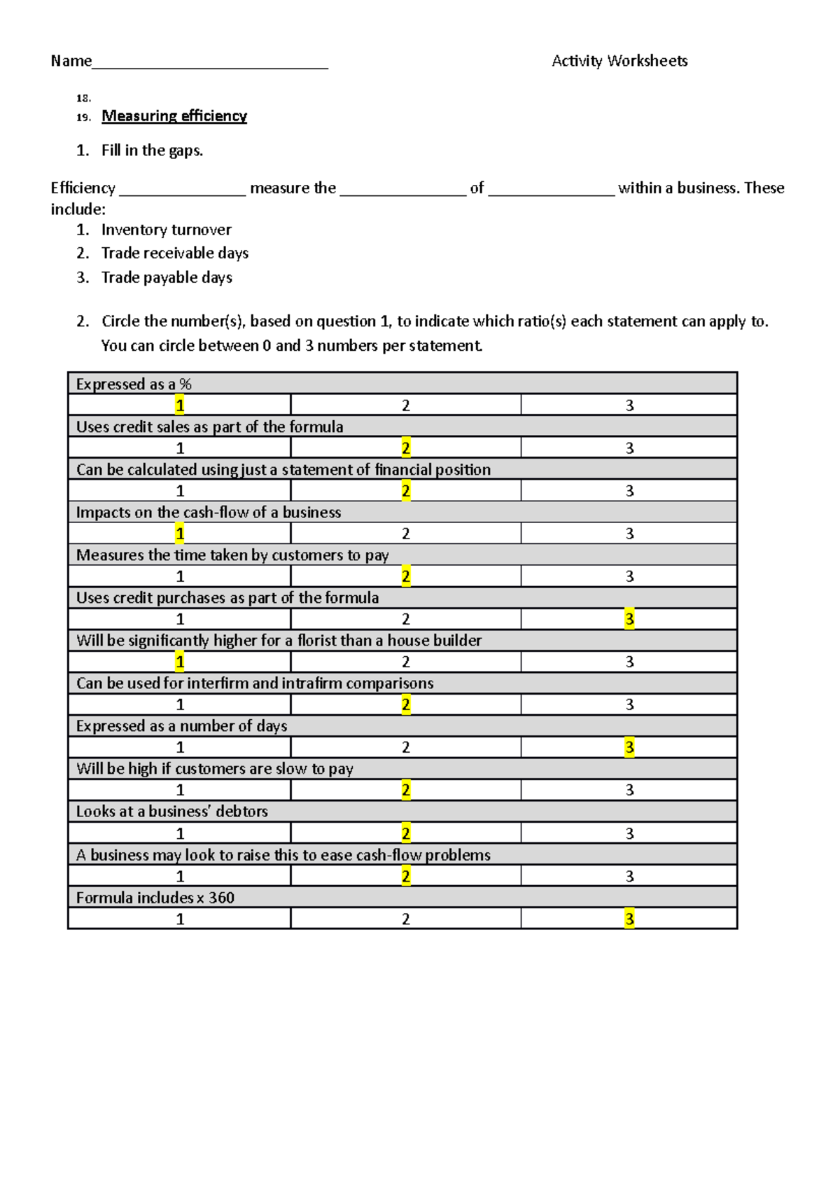 18 Measuring efficiency - Name____________________________ Activity ...