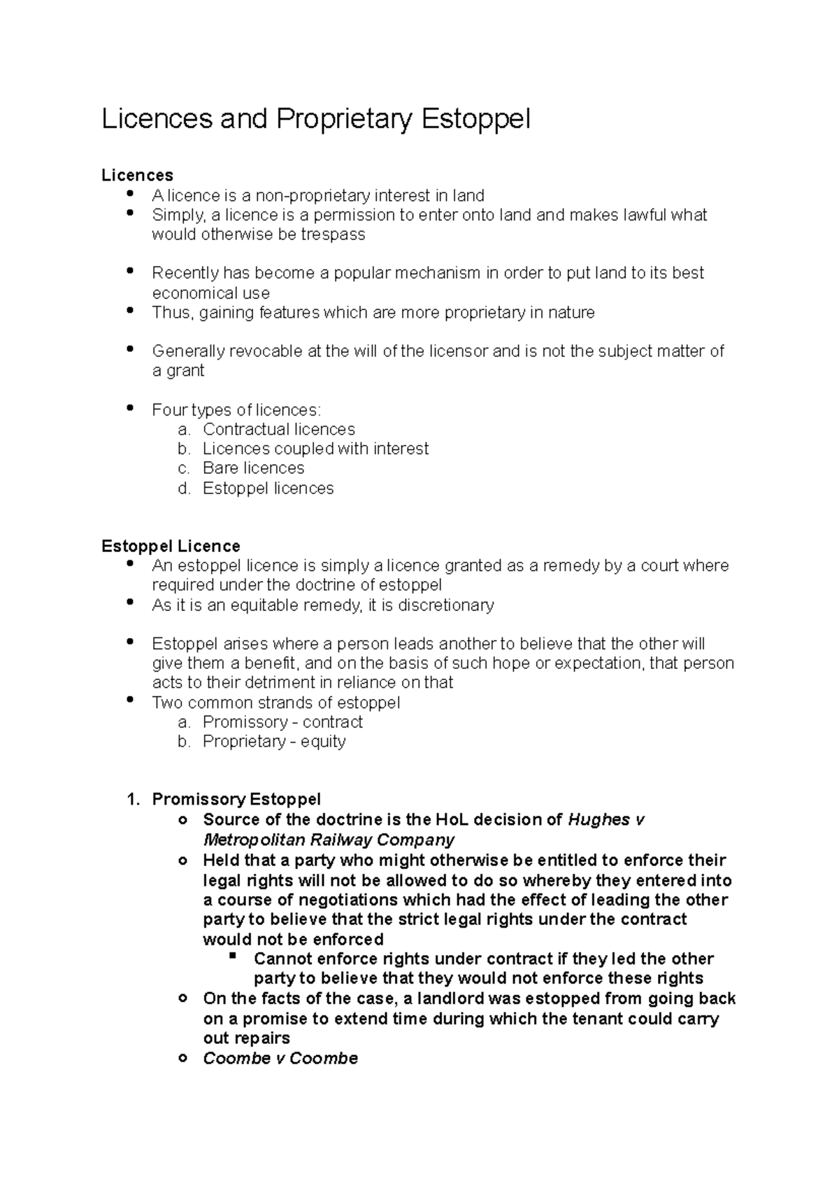 Licences and Proprietary Estoppel - Licences and Proprietary Estoppel ...