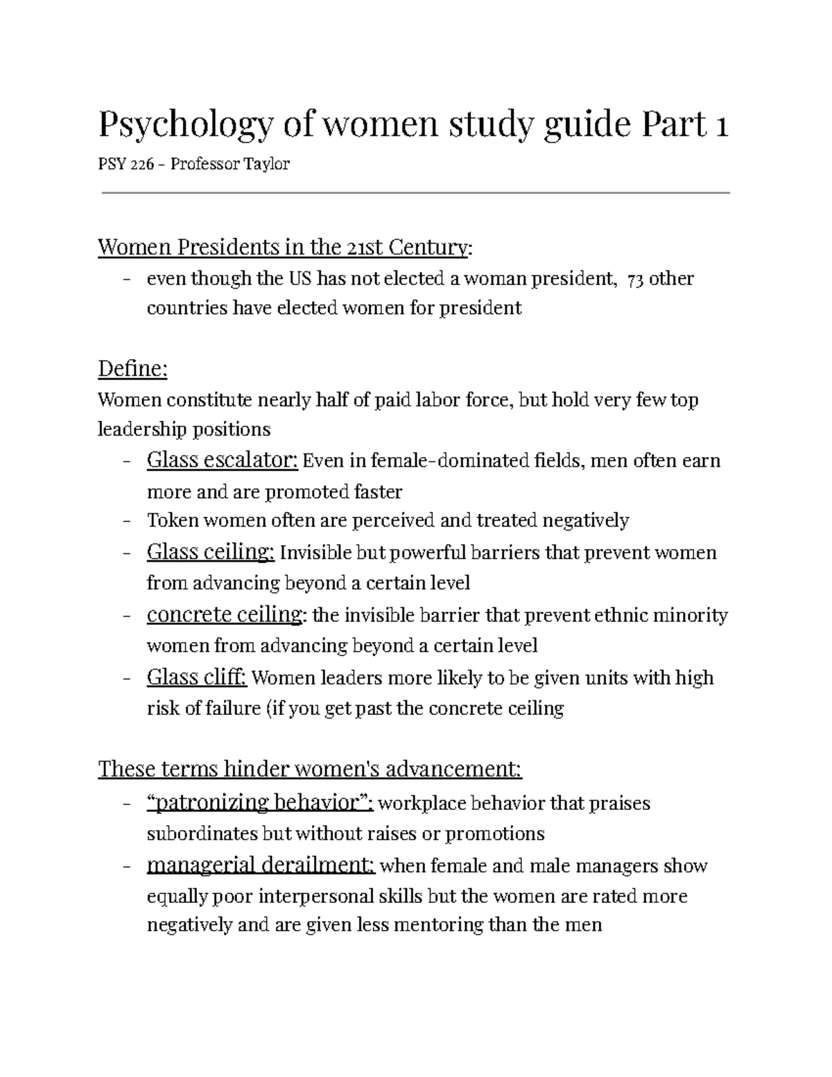 Psychology of Women study guide PART 1 - Psychology of women study ...