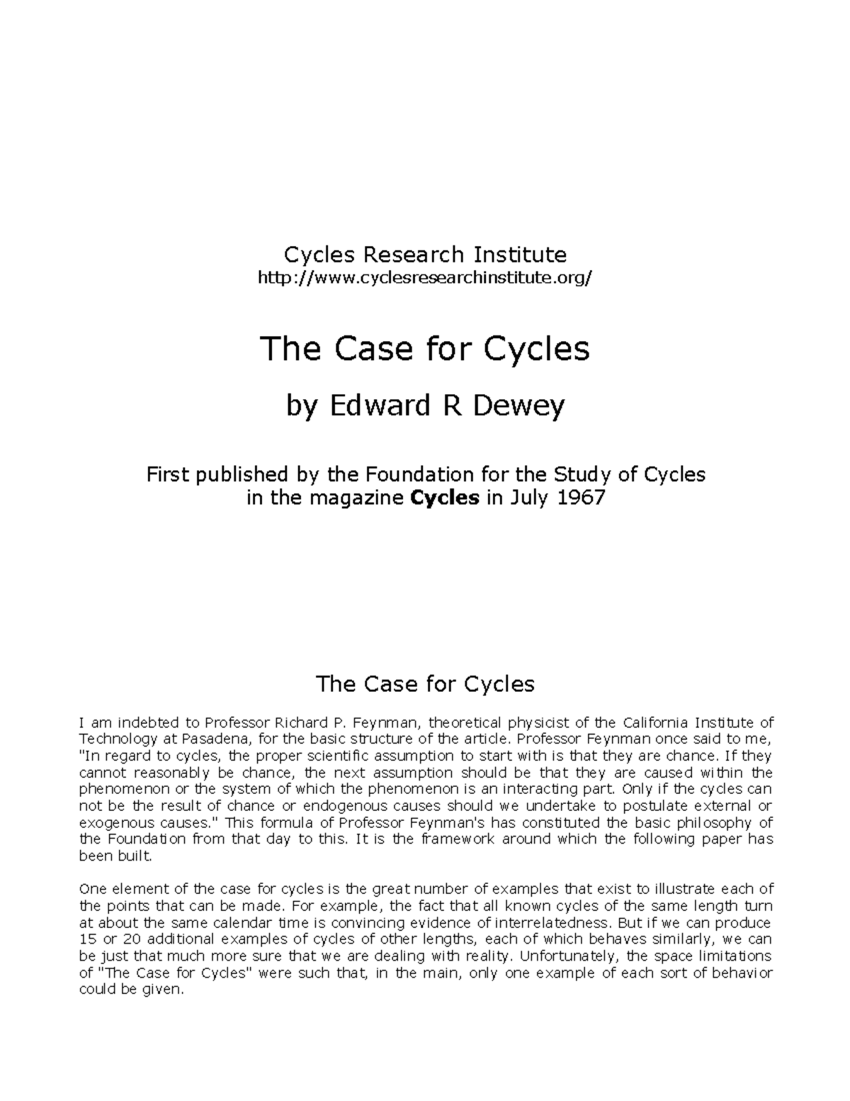 Dewey Case for Cycles - Cycles Research Institute ...