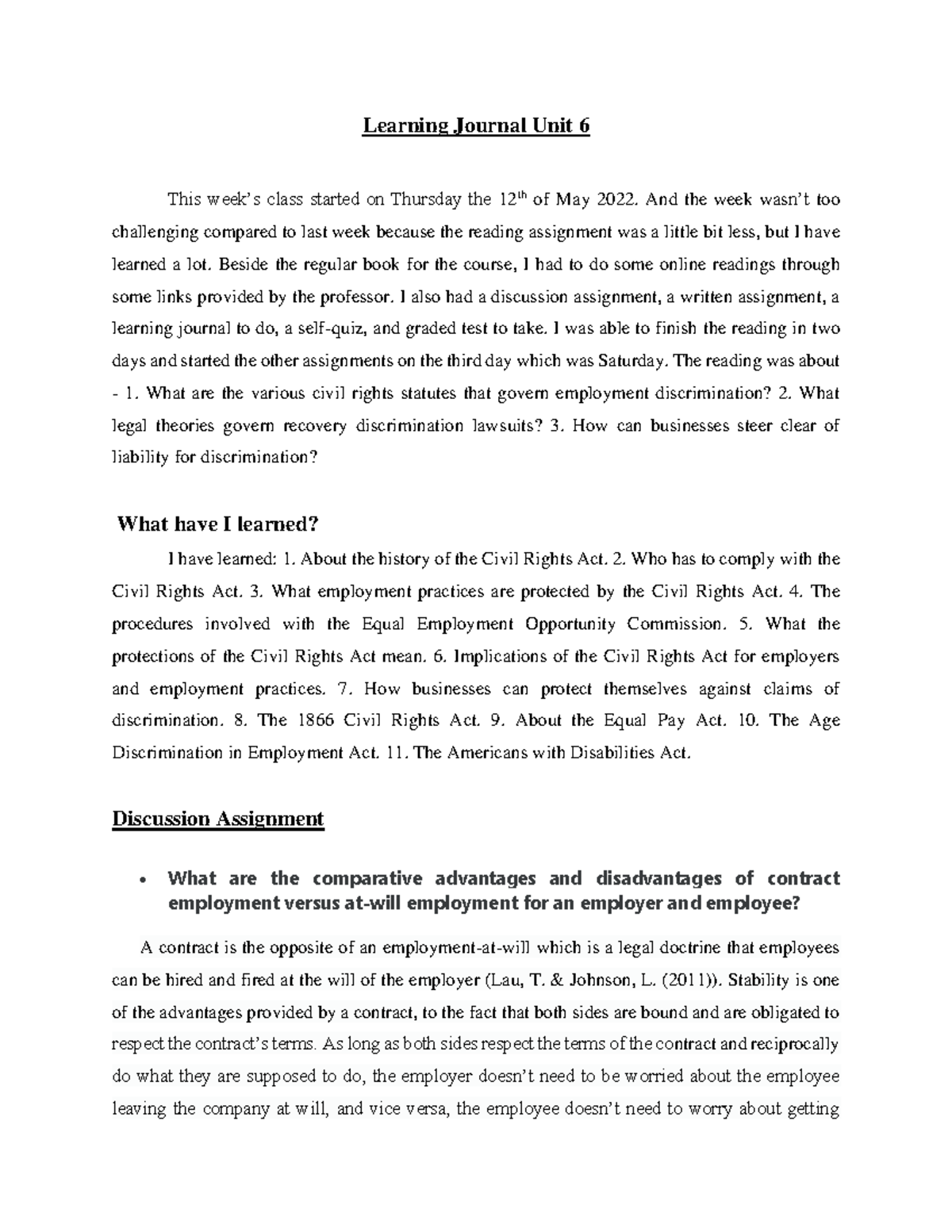 Business L&E - Learning Journal-unit6 - Learning Journal Unit 6 This ...