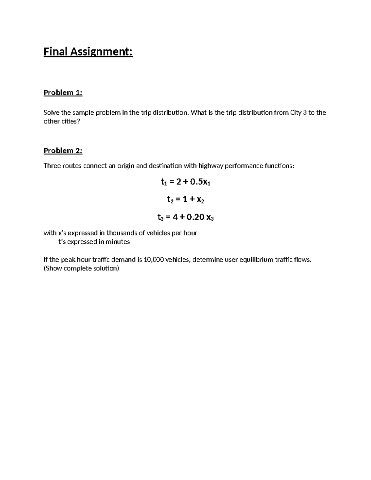 Final Assignment Notes Final Assignment Problem 1 Solve The Sample Problem In The Trip