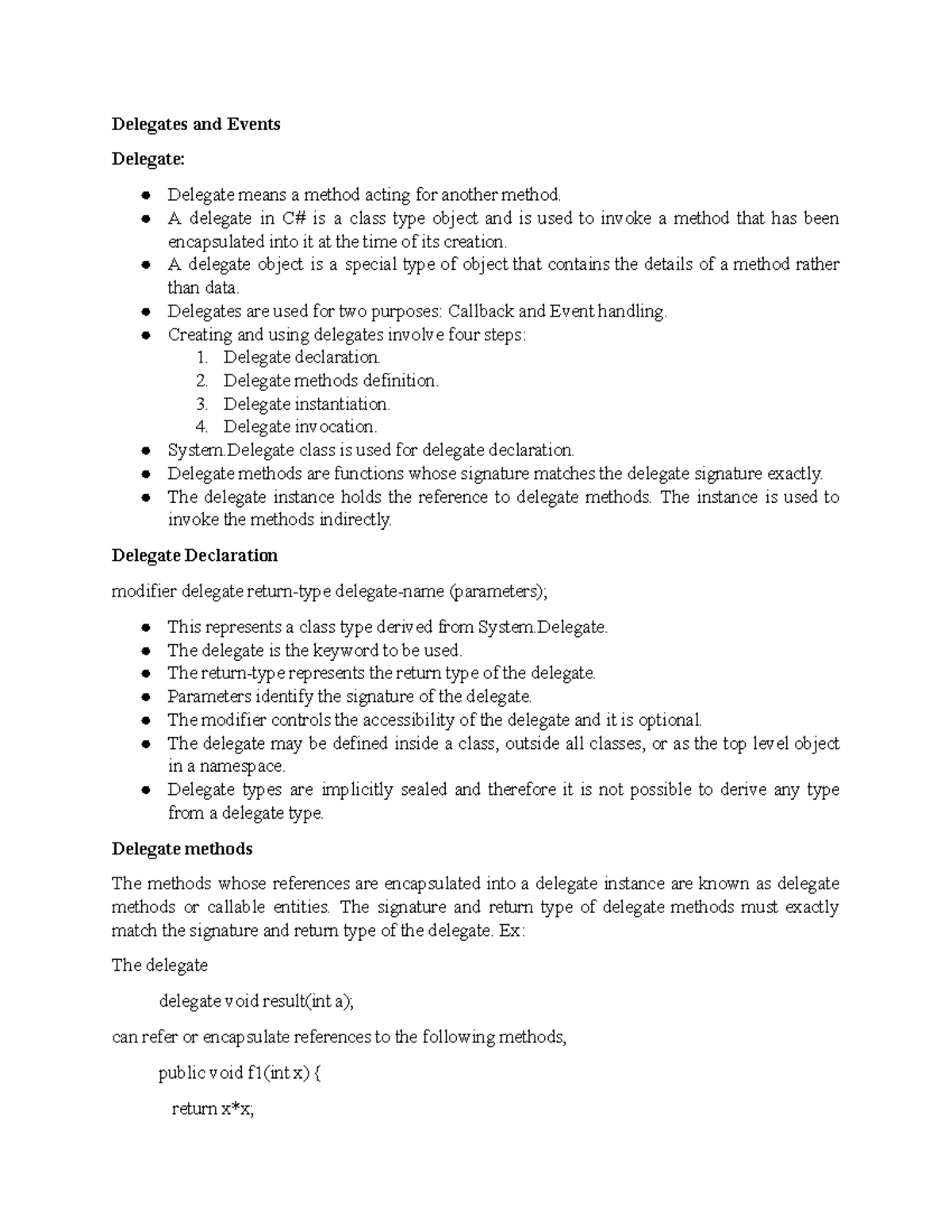 Net Programming Unit 3 Delegates And Events Delegate Delegate Means A Method Acting For 