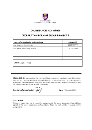 ACC 117 Group Project 1 ( Finished) - ACC 117 - INTRODUCTION TO ...