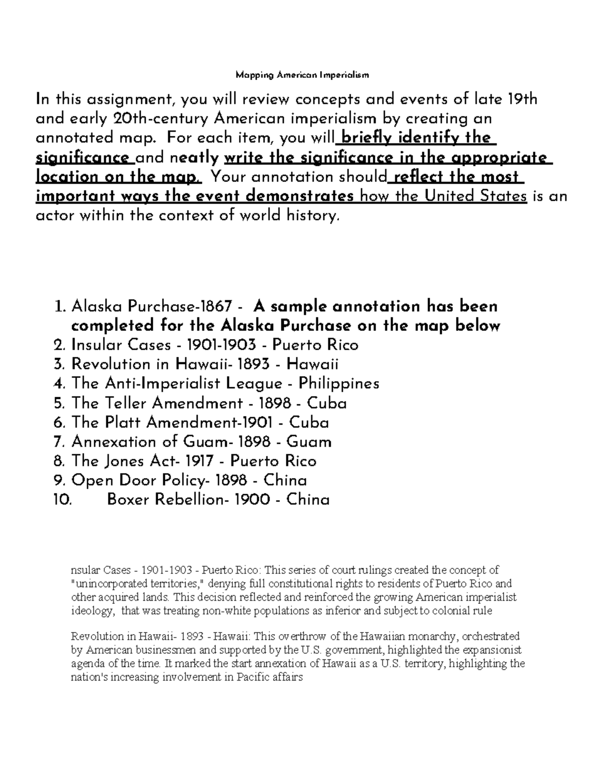 Copy of Imperialism Map Activity - Mapping American Imperialism In this ...
