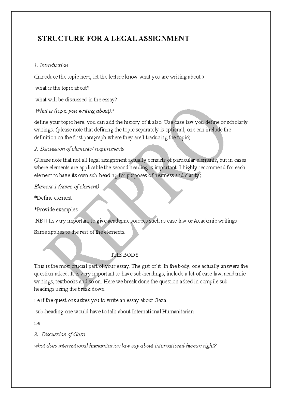 Structure for legal assignment - STRUCTURE FOR A LEGAL ASSIGNMENT ...