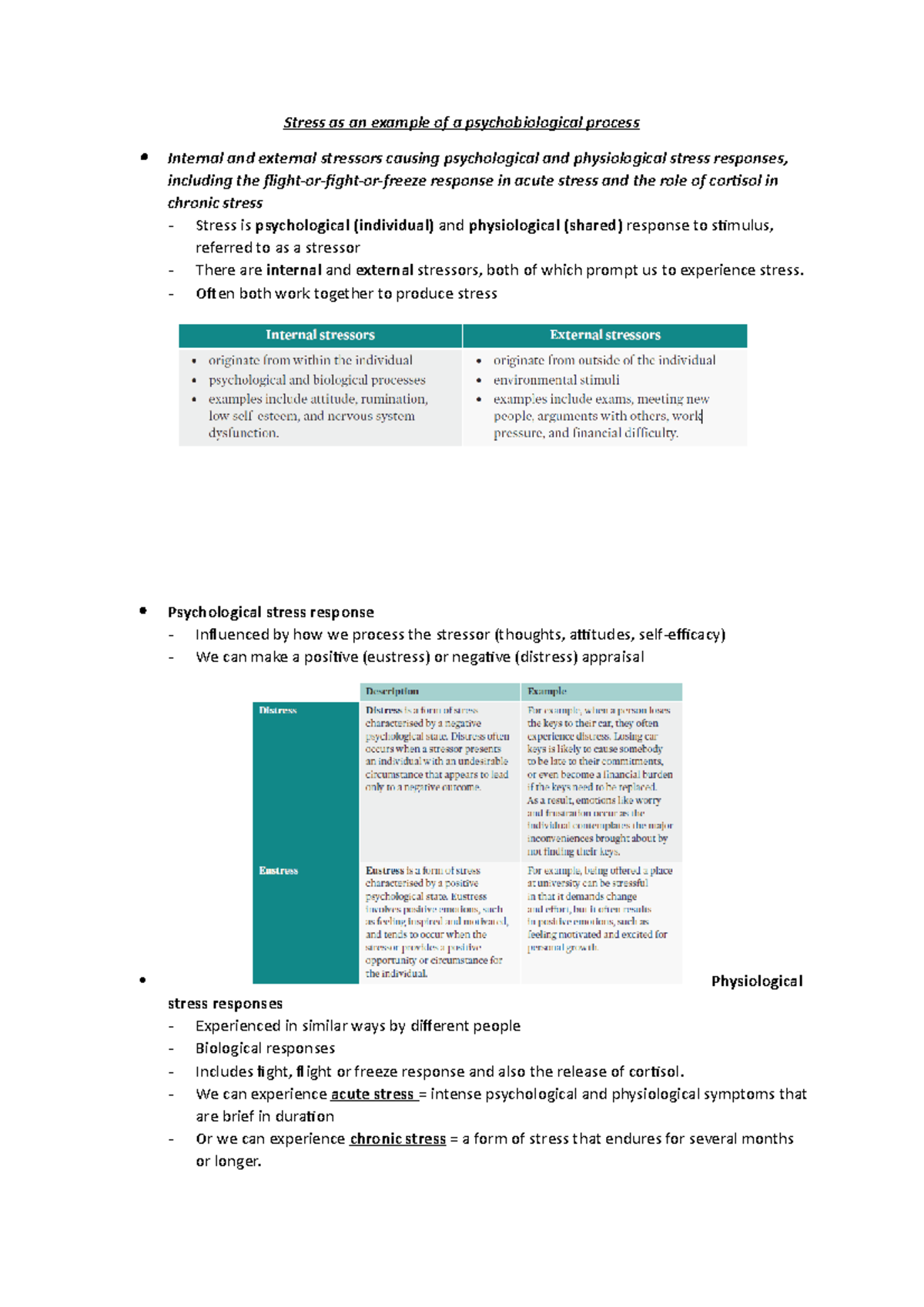 Psychobiological Process of Stress: Internal and External Stressors and ...