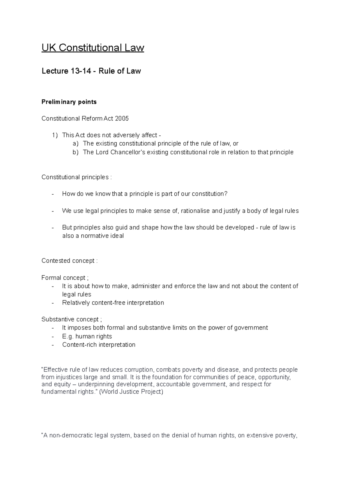 Rule of Law - Lecture 13-14 - UK Constitutional Law Lecture 13-14 ...