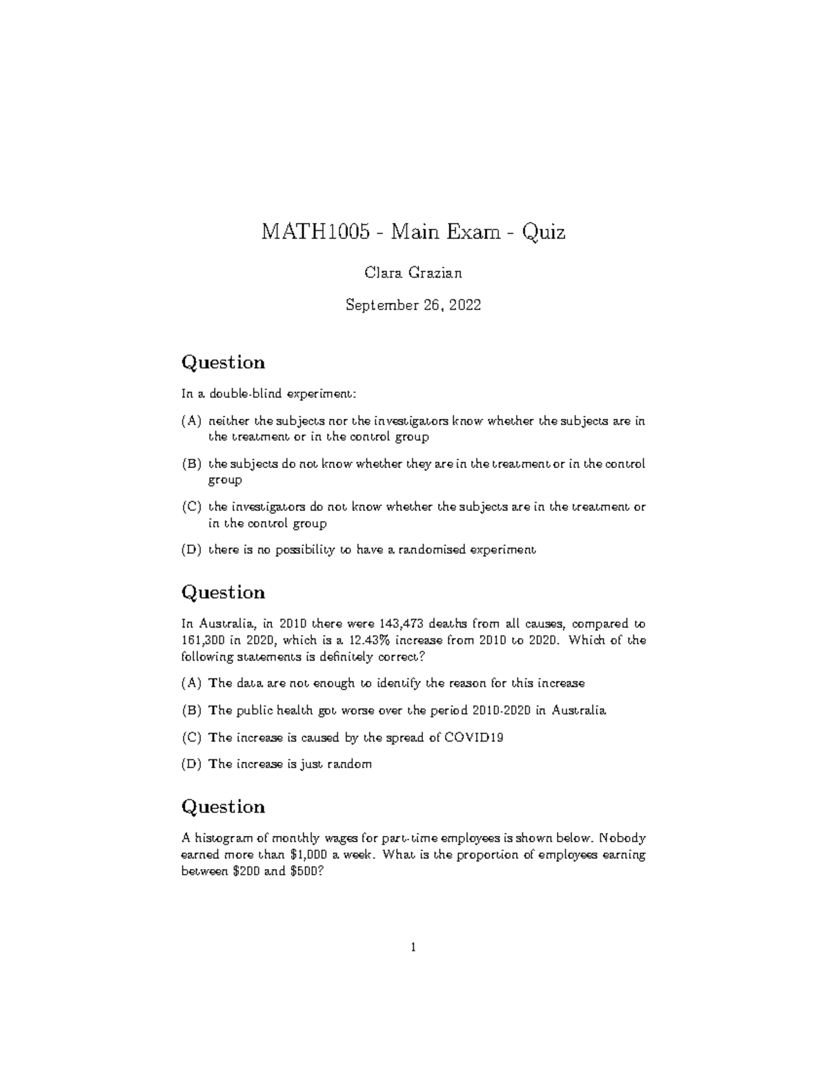 MATH1005 Main Quiz - Sample MCQ - MATH1005 - Main Exam - Quiz Clara ...