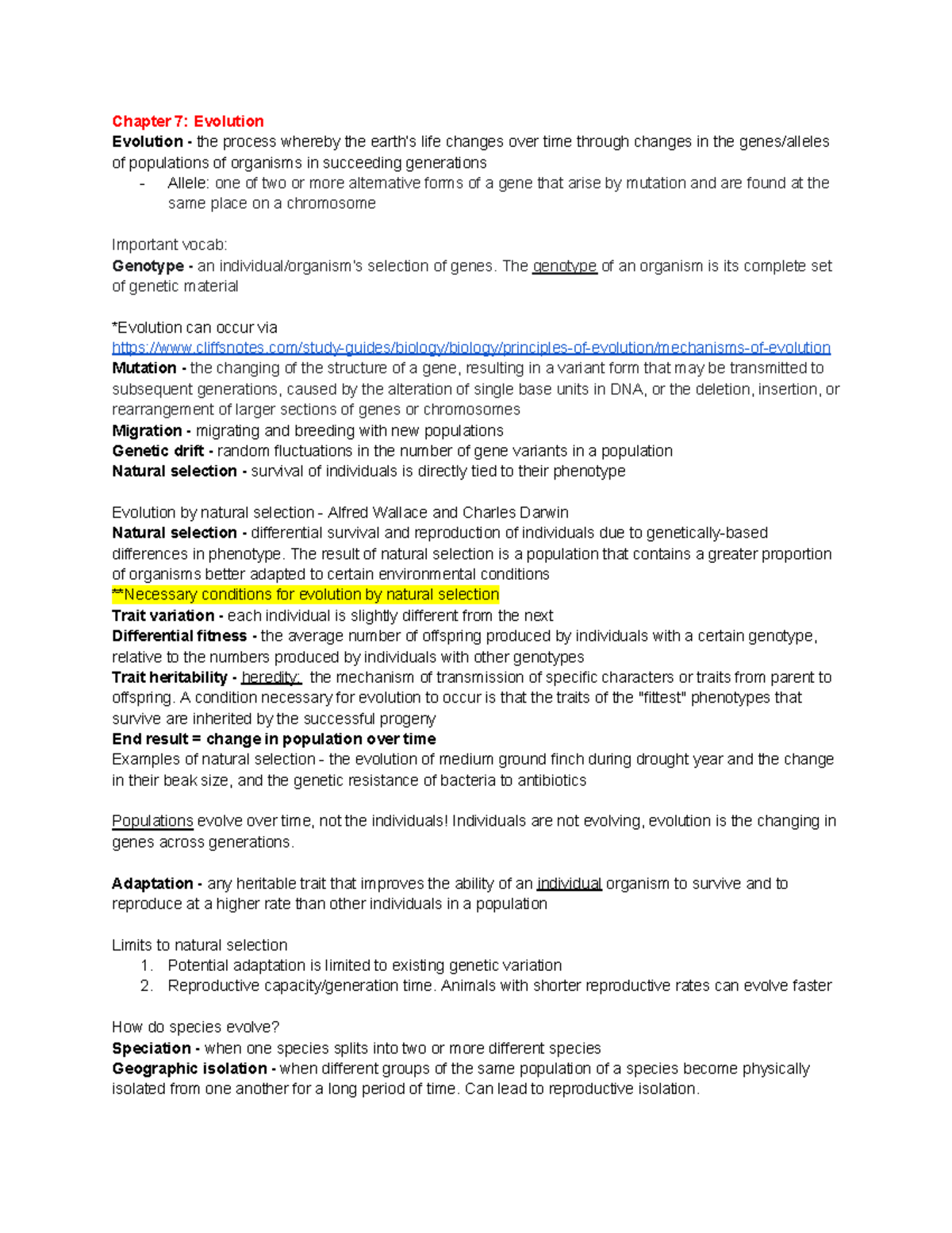 Chapter 7 Evolution - Chapter 7: Evolution Evolution - the process ...