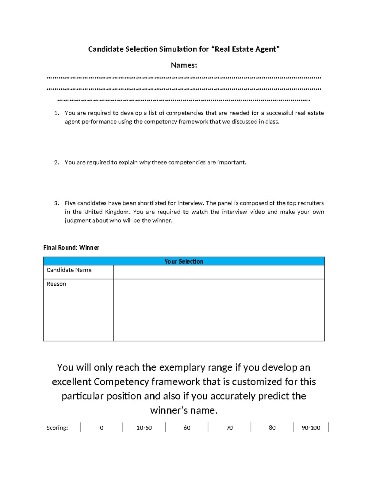 Simulation for Estate Agent Group Assignment - Candidate Selection ...