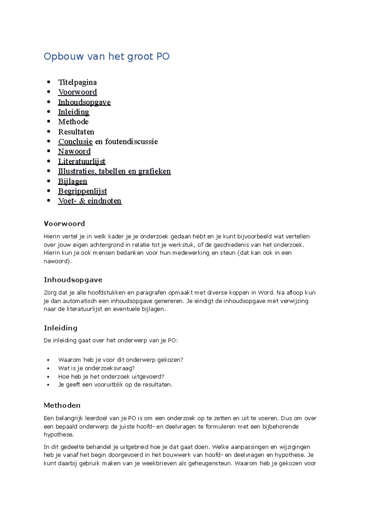 'Standaard model' van je PO verslag Nieuw - Opbouw van het groot PO ...