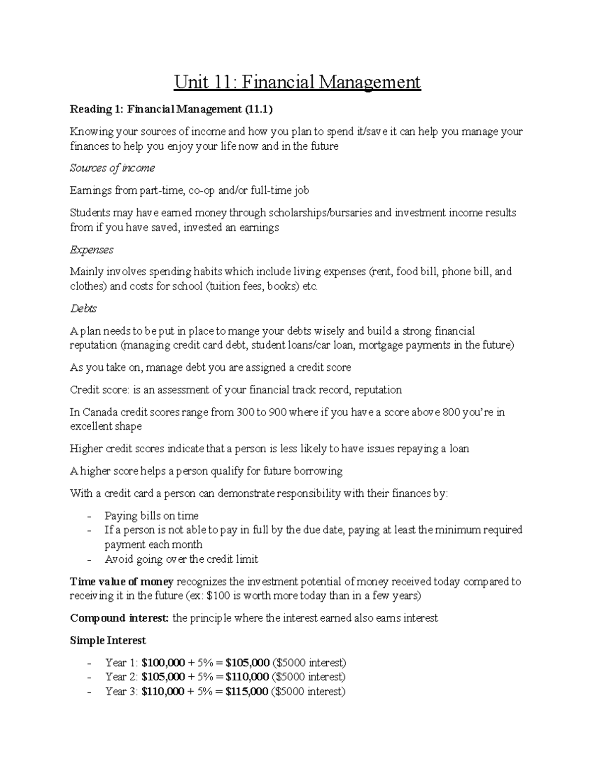 Unit 11 Financial Management Notes From Readings - Unit 11: Financial ...