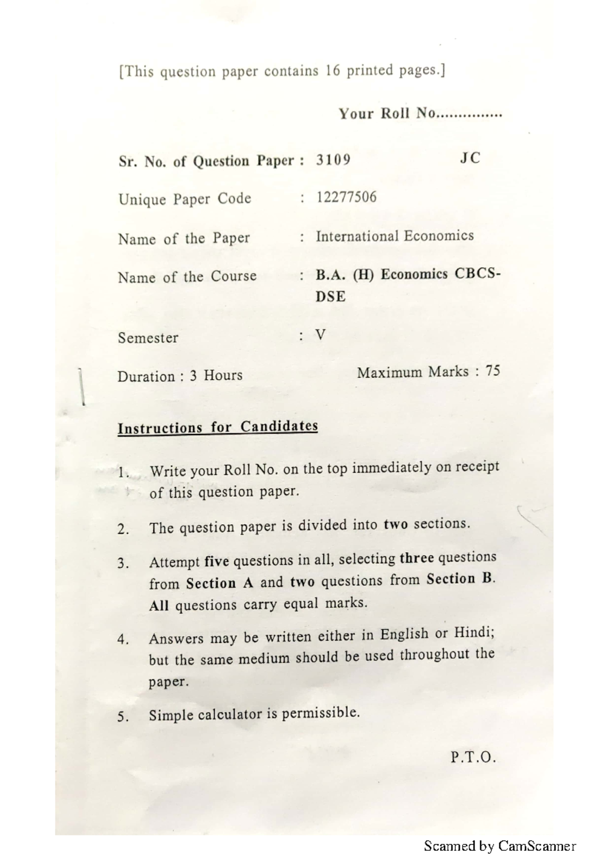 I .T Question Paper 2019 - B.A. Economics (Hons.) - Studocu