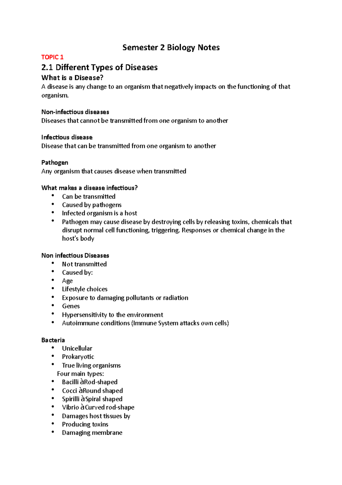 Semester 2 Biology Notes - Semester 2 Biology Notes TOPIC 1 2 Different ...