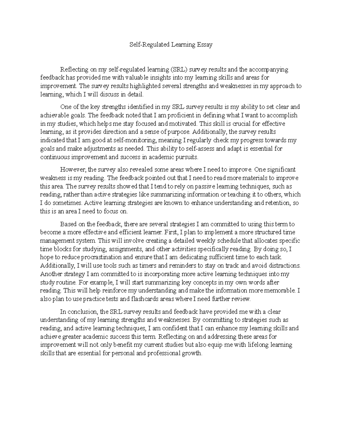 Self-Regulated Learning Essay - Self-Regulated Learning Essay ...
