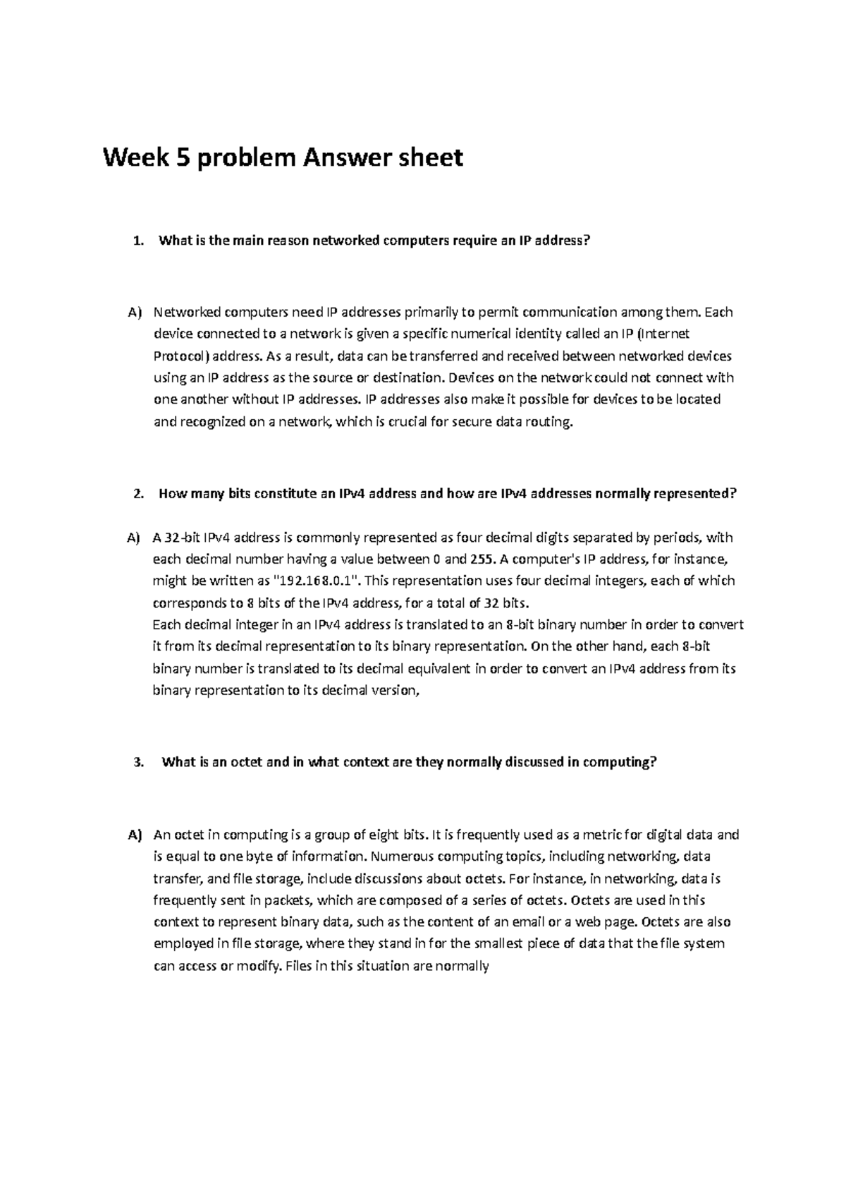 Week 5 problem Answer sheet - ITECH1102 - Fed Uni - Studocu