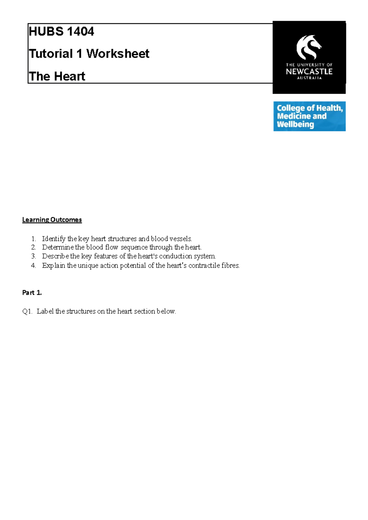 Tutorial 1 The Heart (student copy)-1 - HUBS 1404 Tutorial 1 Worksheet ...